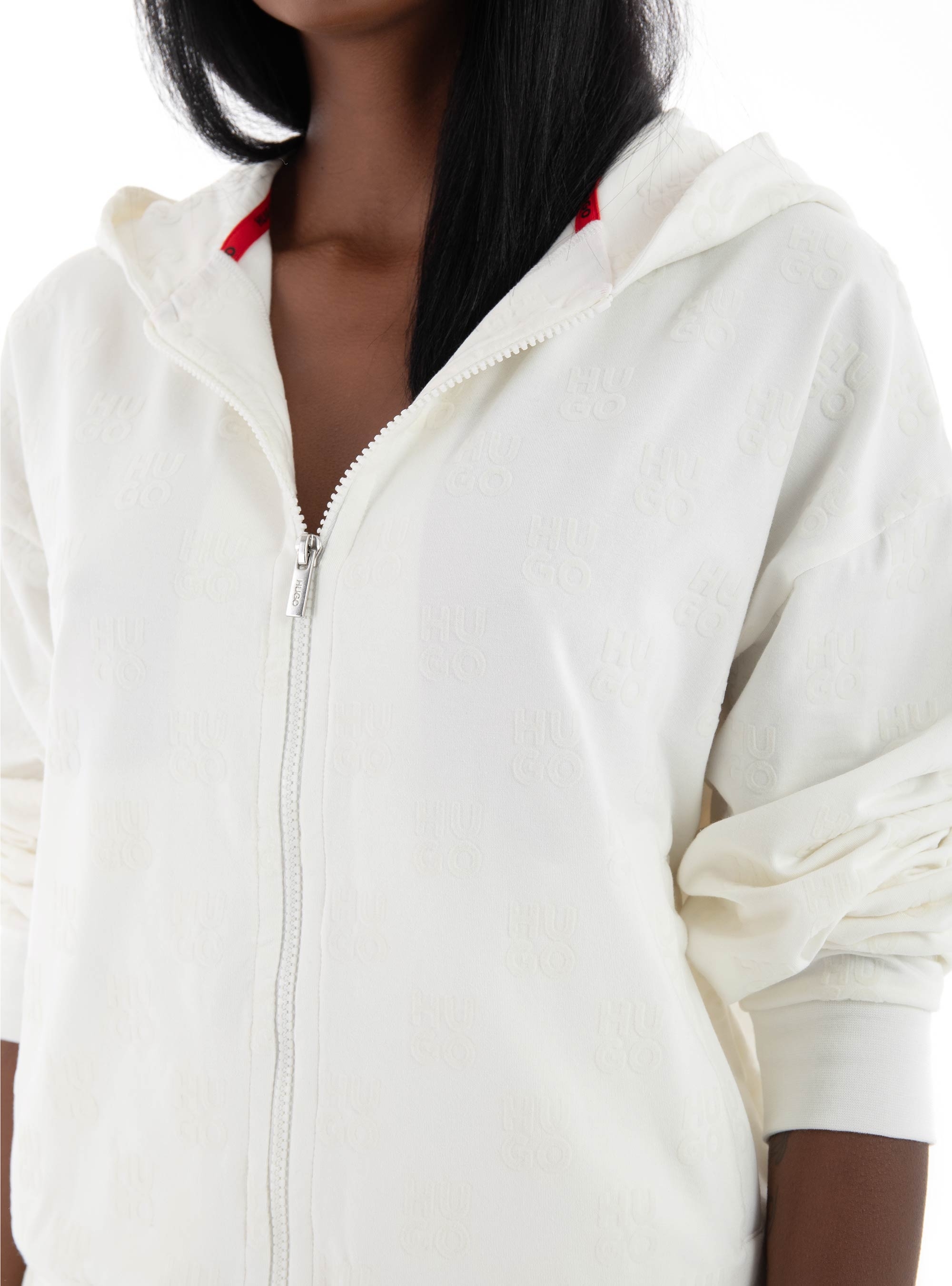 HUGO Zip Up Hoodie With Stacked Logo FLOCKY_Print