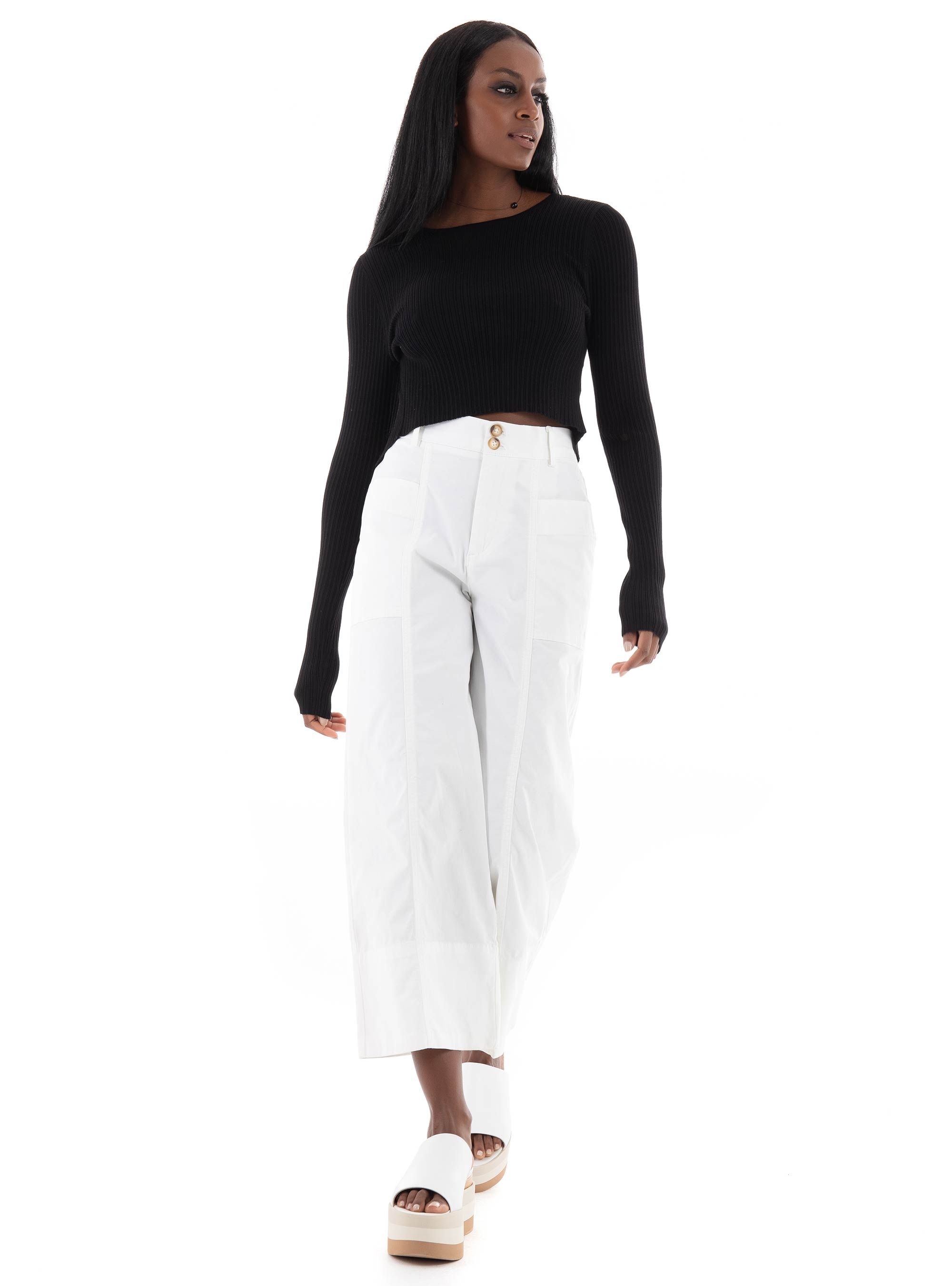 Only Meddi Crop Backdetail Oneck Knit Top